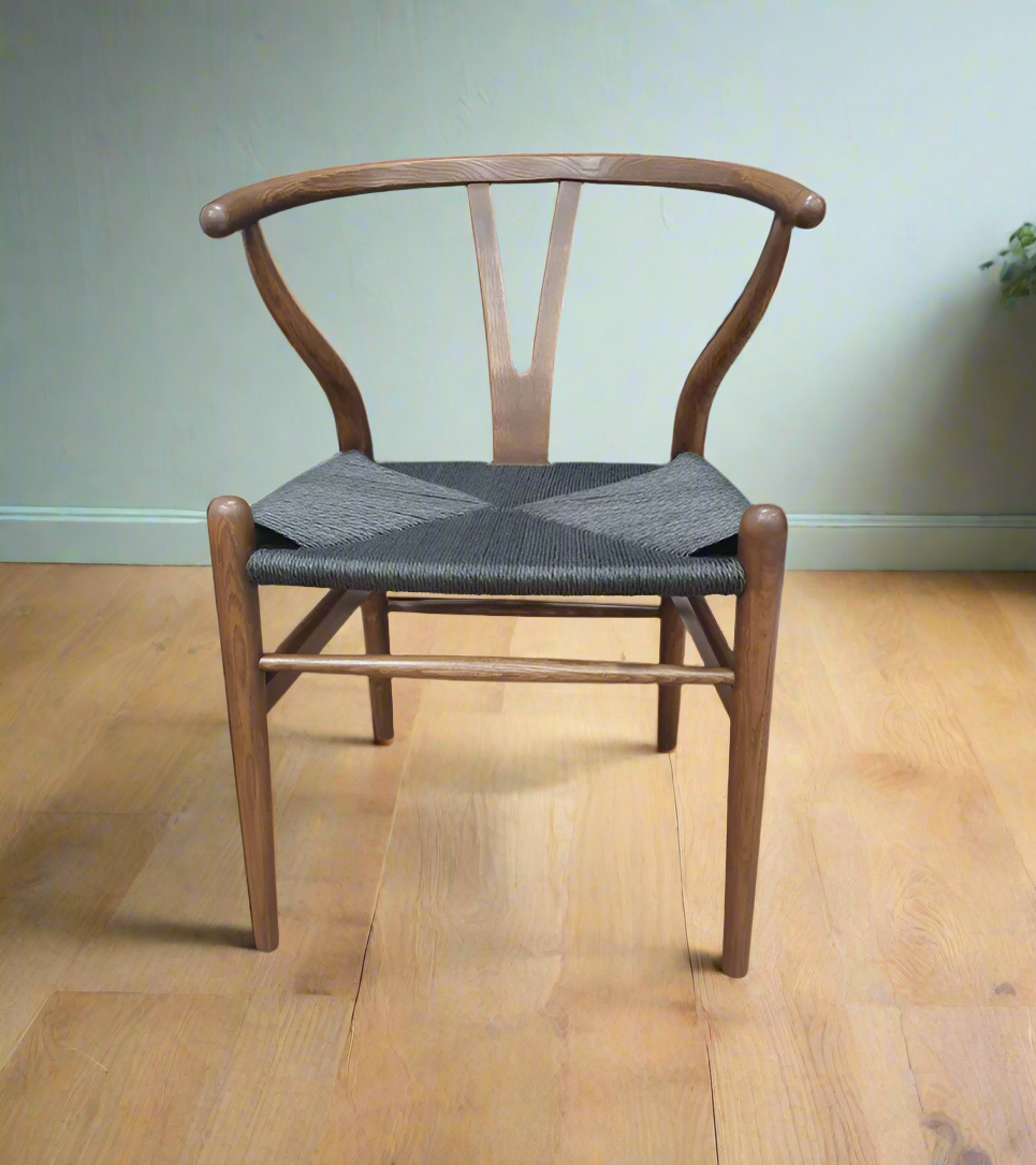 Lars Midcentury Style Dining Chair Light Walnut Natural Cord Seat – Onske