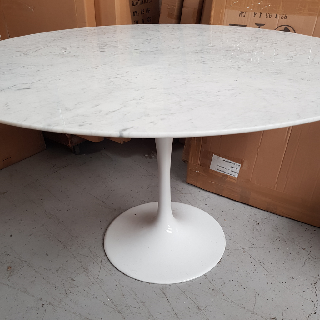 120cm Round Carrara Marble Tulip Dining Table – Onske